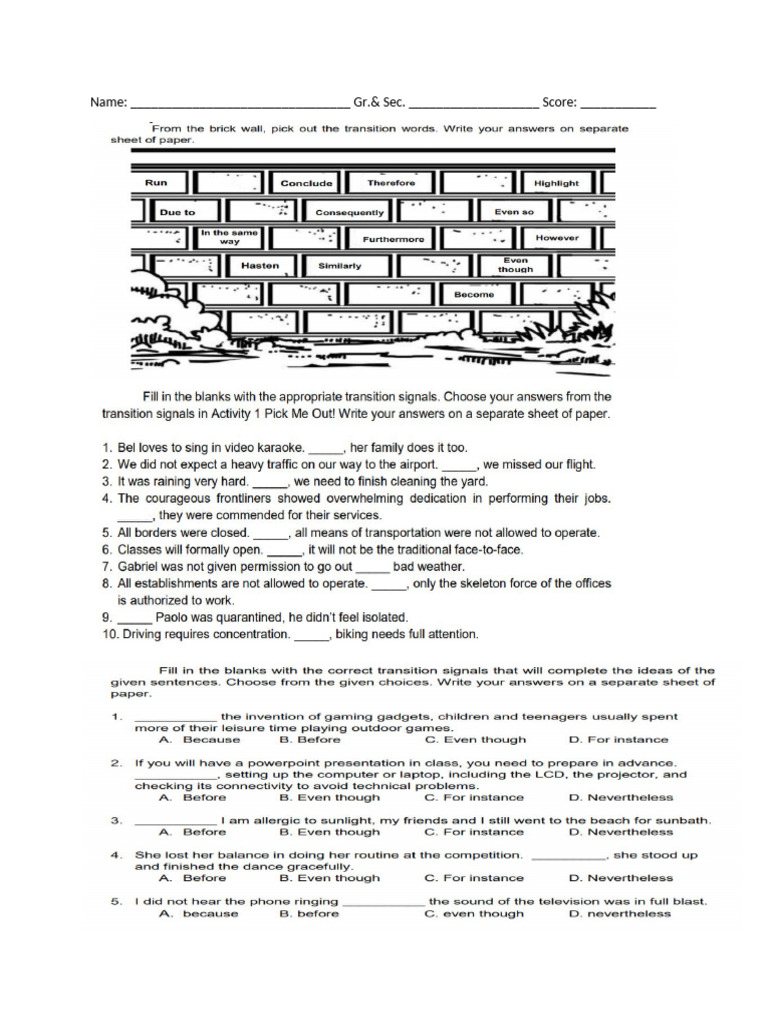 Activity Sheet-Transition Signal | PDF