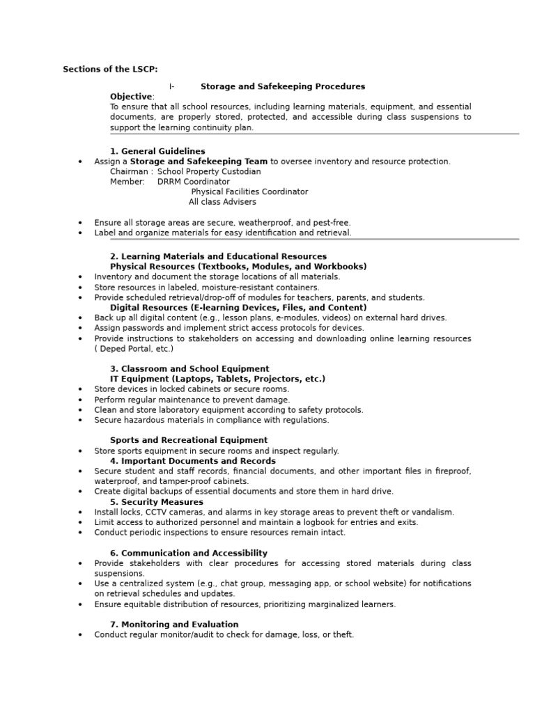 Storage and Safekeeping Procedures | PDF | Educational Technology
