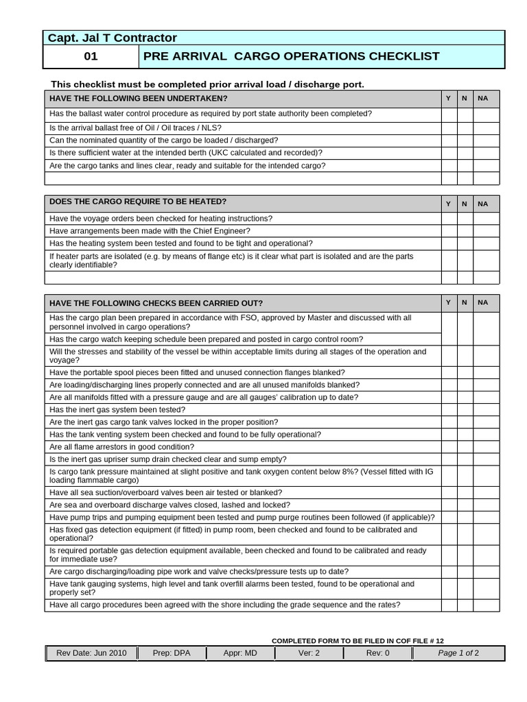 Cargo Ops Checklist for Crew | PDF | Pump | Oil Tanker