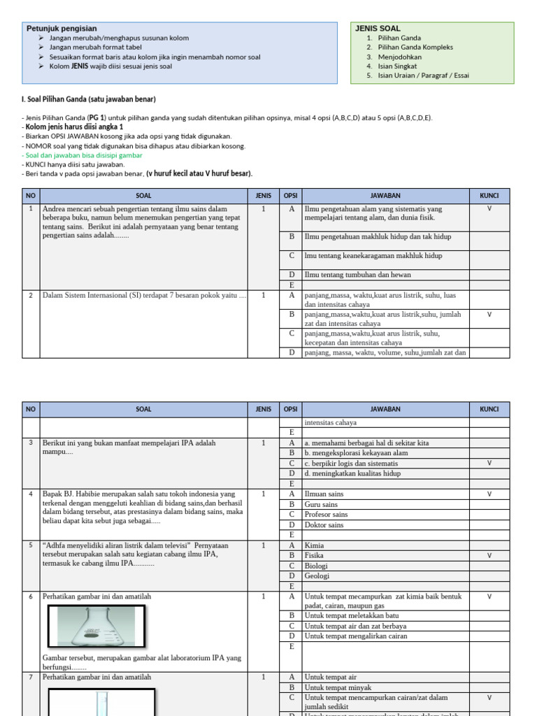 Template Soal IPA Kelas 7 | PDF
