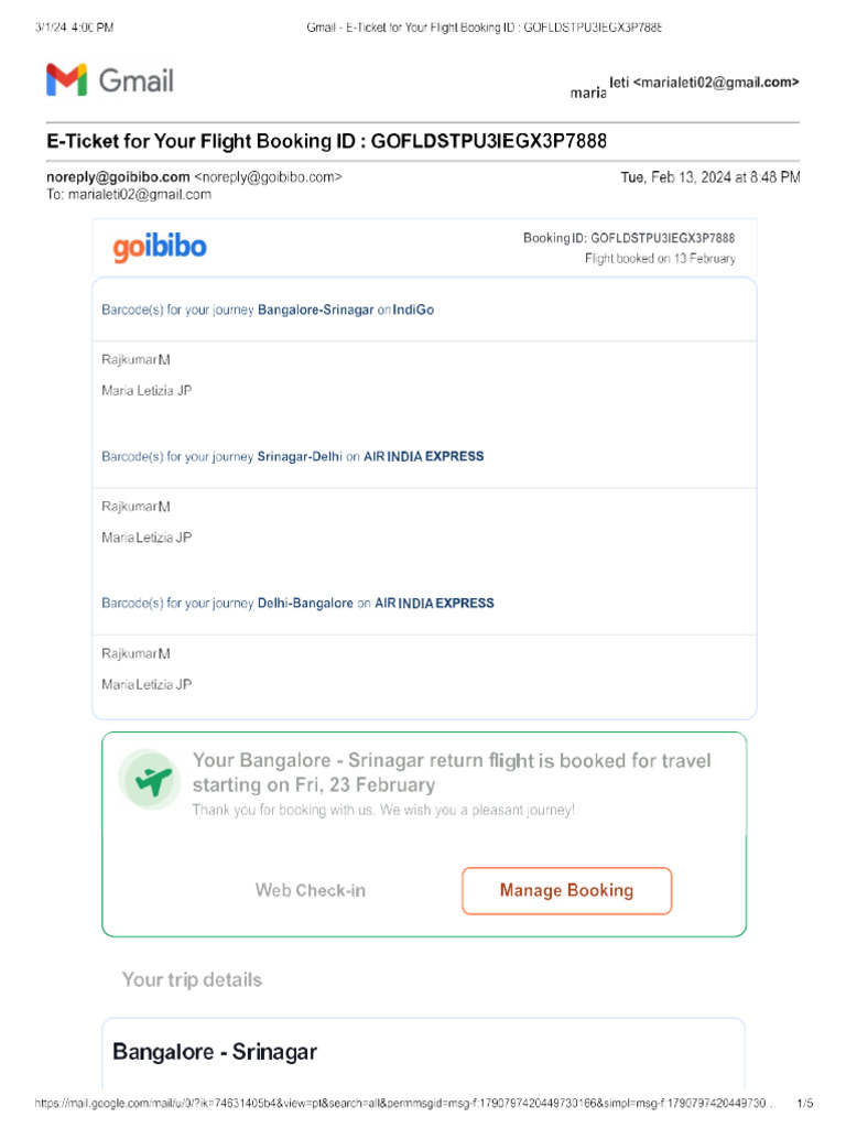 Flight Ticket - Round Trip | PDF