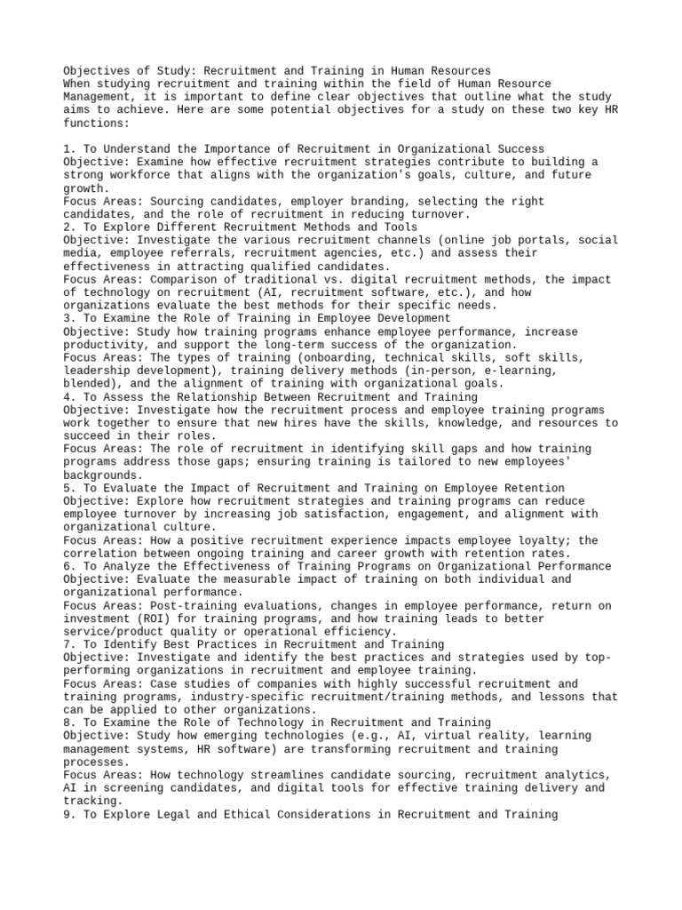 Objectives of Study Recruitment and | PDF | Recruitment | Employment