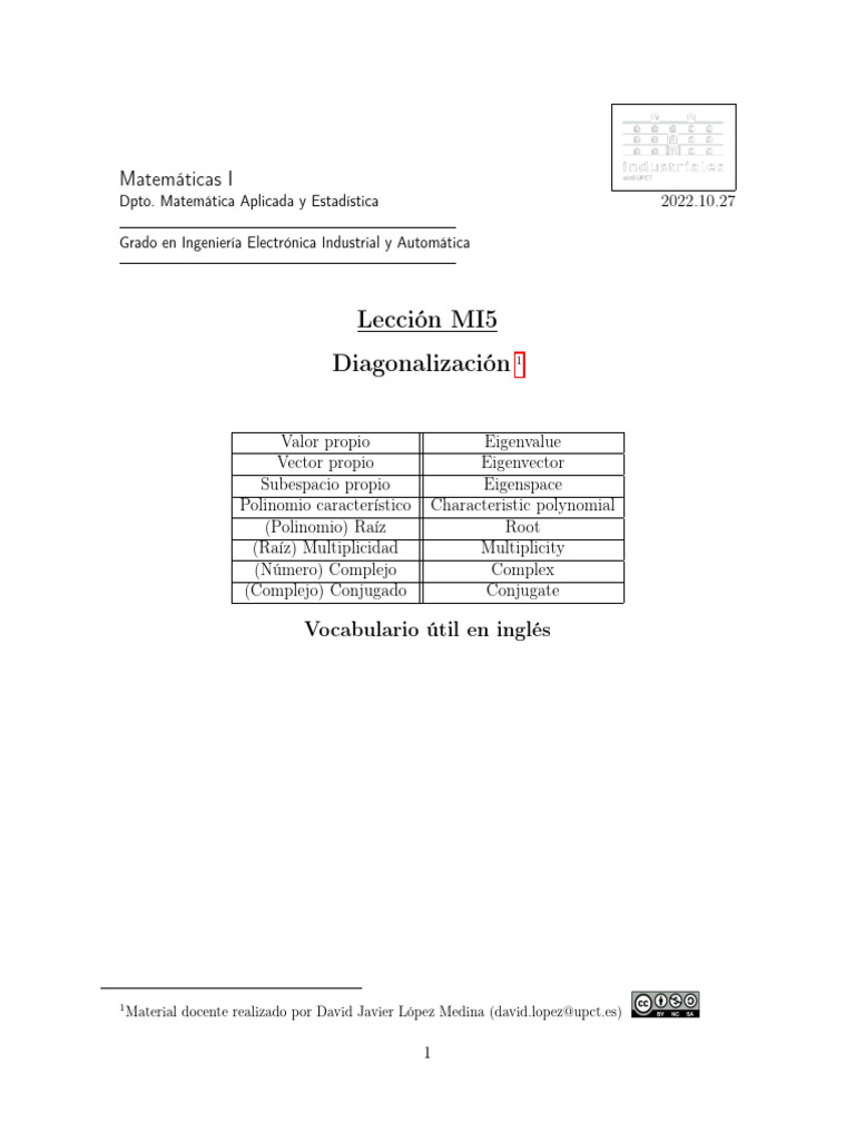 MI5 - Diagonalizacion | PDF | Valores propios y vectores propios | Matriz (Matemáticas)