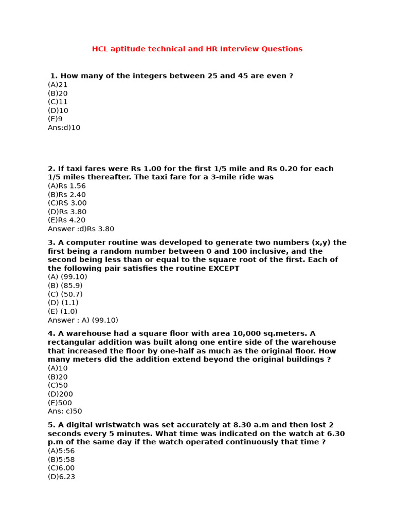 HCL Interview Prep Guide | PDF | Stocks