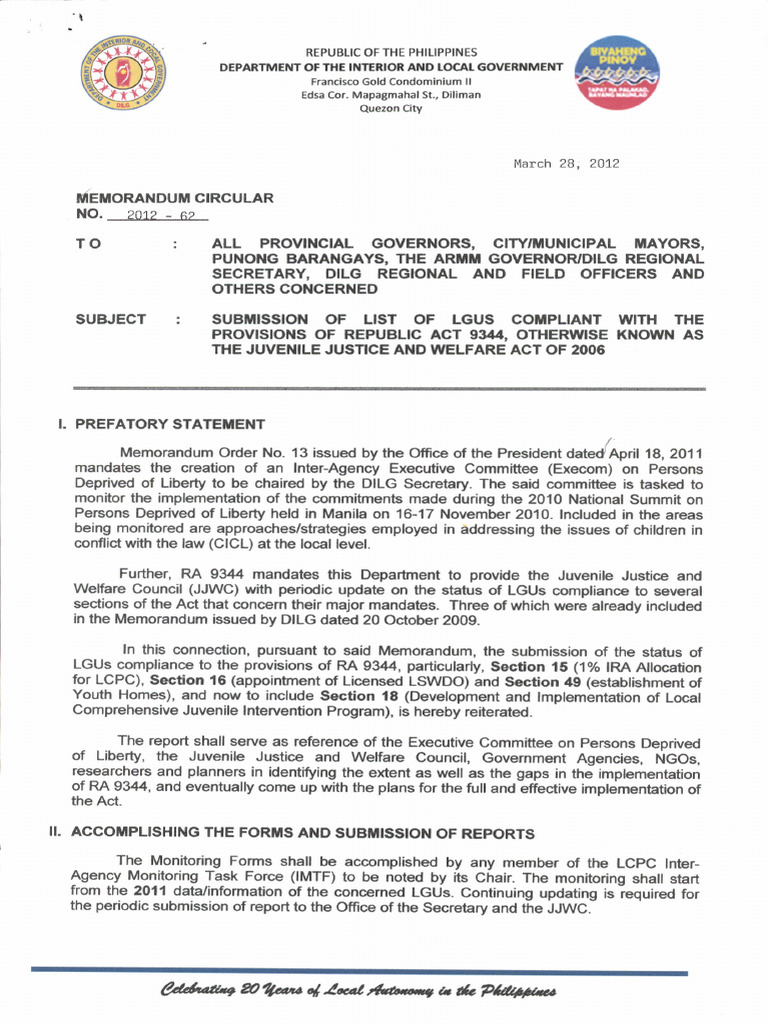 DILG Memo Circular 2012 062 | PDF | Government