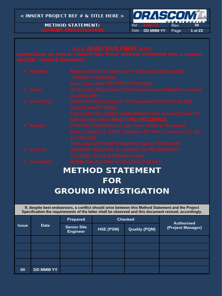 Ground Investigation Method Statement | PDF | Electrical Resistivity ...