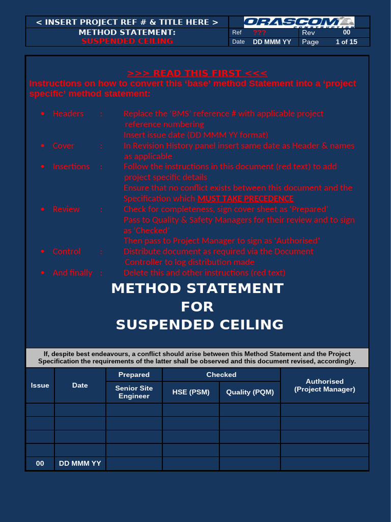 BMS-26 Suspended Ceiling Method Statement | PDF | Ceiling | Personal ...