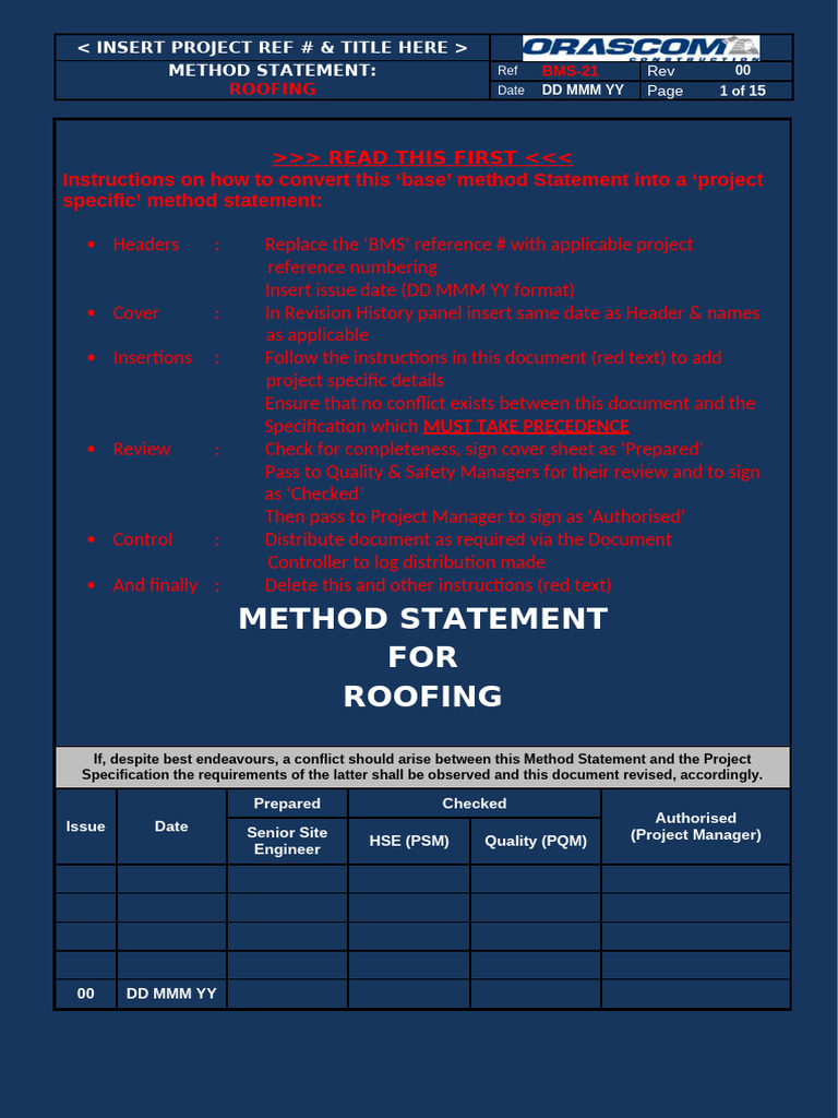 BMS 21 RoofingMethod Statement | PDF | Concrete | Personal Protective Equipment