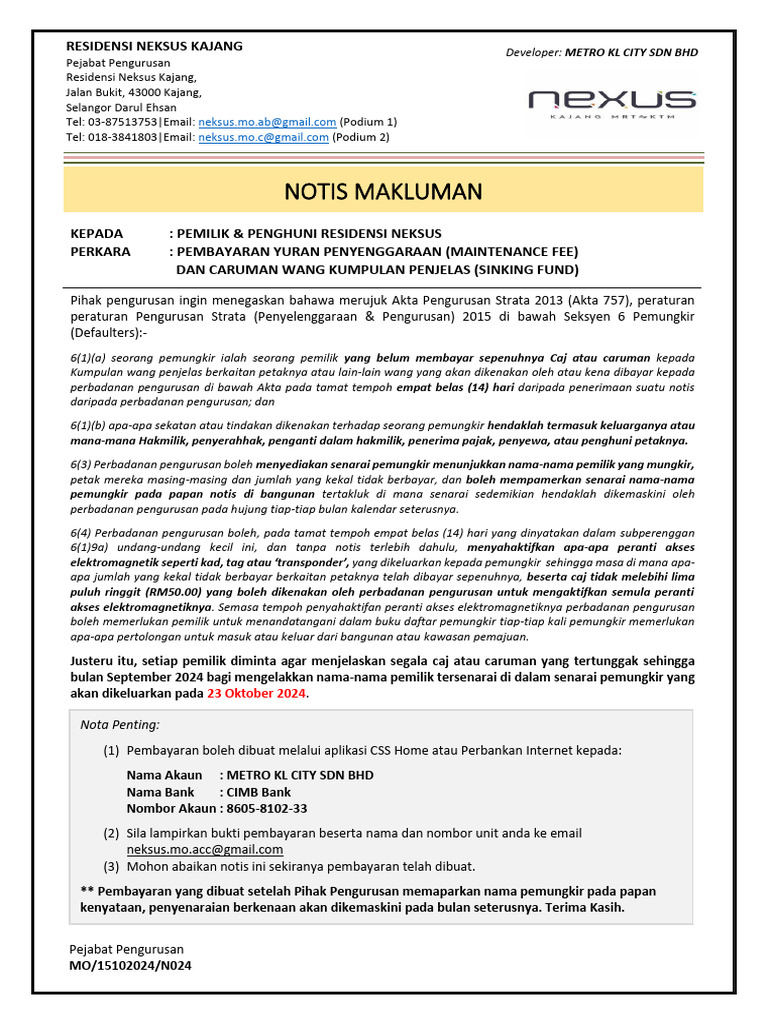 Notis Makluman - Mf Sf | PDF