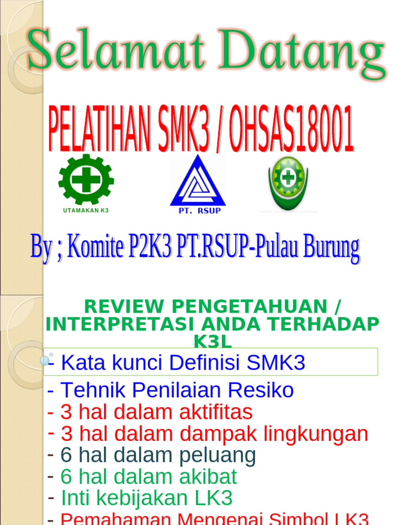 Materi SMK3 Level Staff 2018 | PDF