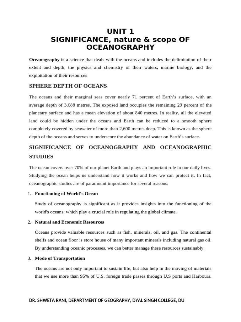 Significance, Nature & Scope of Oceanography | PDF | Oceans | Oceanography
