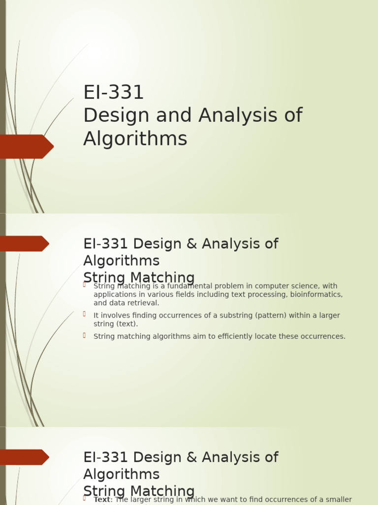 Ei 331 Design And Analysis Of Algorithms String Matching Pdf Vertex Graph Theory