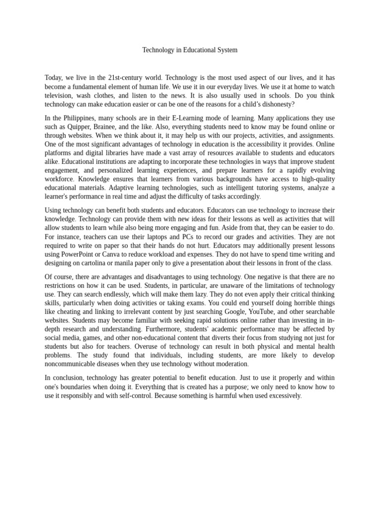 Technology in Educational System | PDF | Educational Technology | Learning
