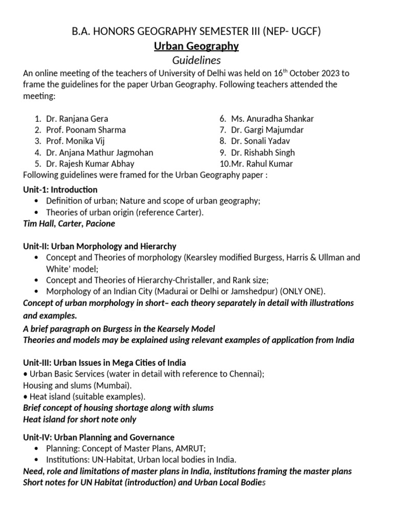 Urban Geography Guidelines | PDF