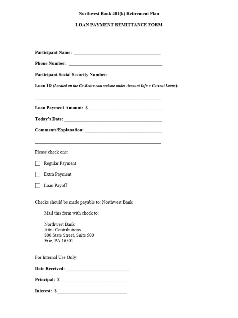 401 (K) Loan Remittance Form | PDF