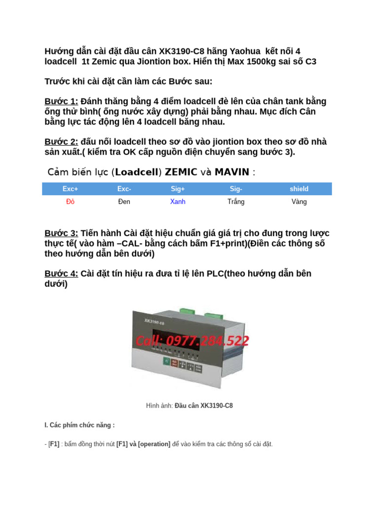 Hướng Dẫn Cài Đặt Đầu Cân XK3190-C8 Cai Dat Tank 300L - OK | PDF