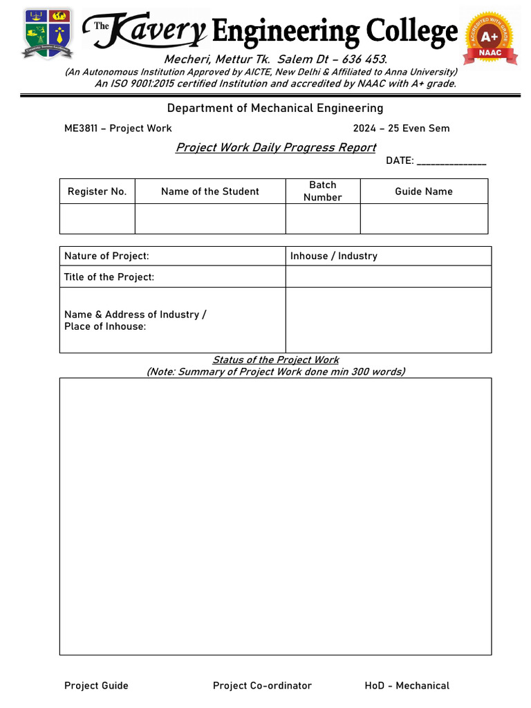ME3811 Project Work Progress Report | PDF