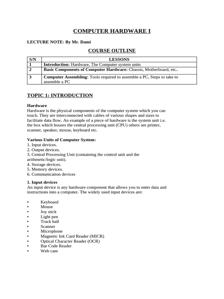 Computer Hardware 1 | PDF | Random Access Memory | Read Only Memory
