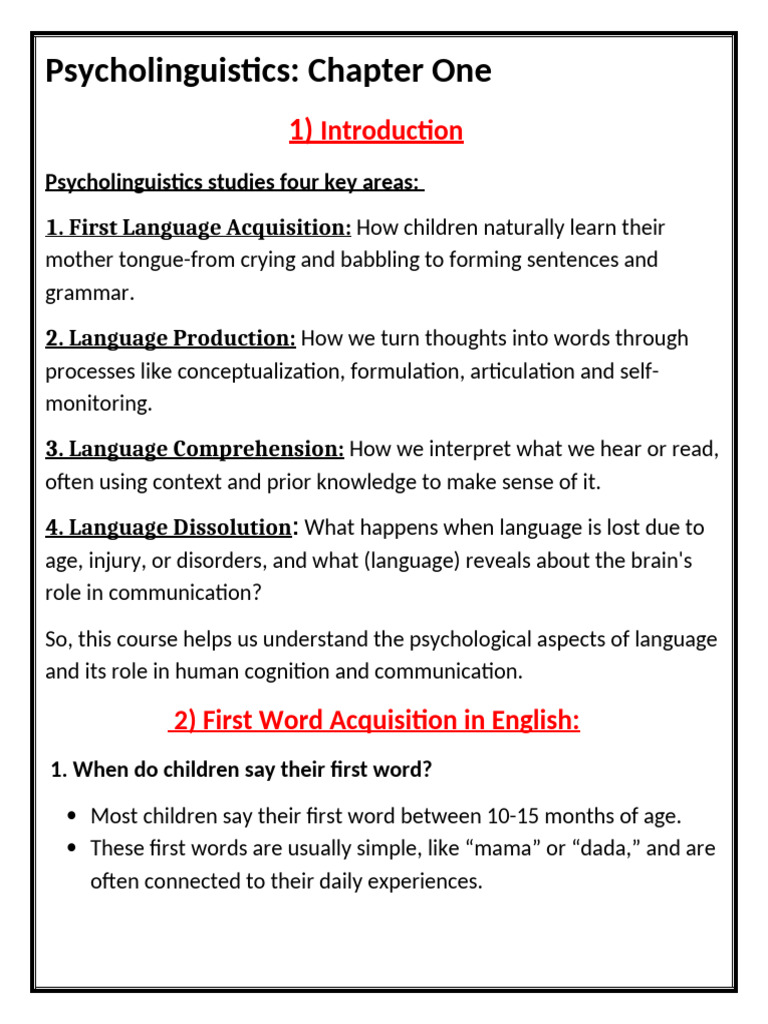 Psycholinguistics Chapter 1 | PDF | Language Acquisition | Linguistics