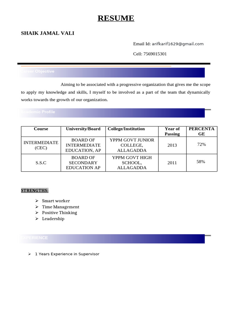Resume: Shaik Jamal Vali | PDF