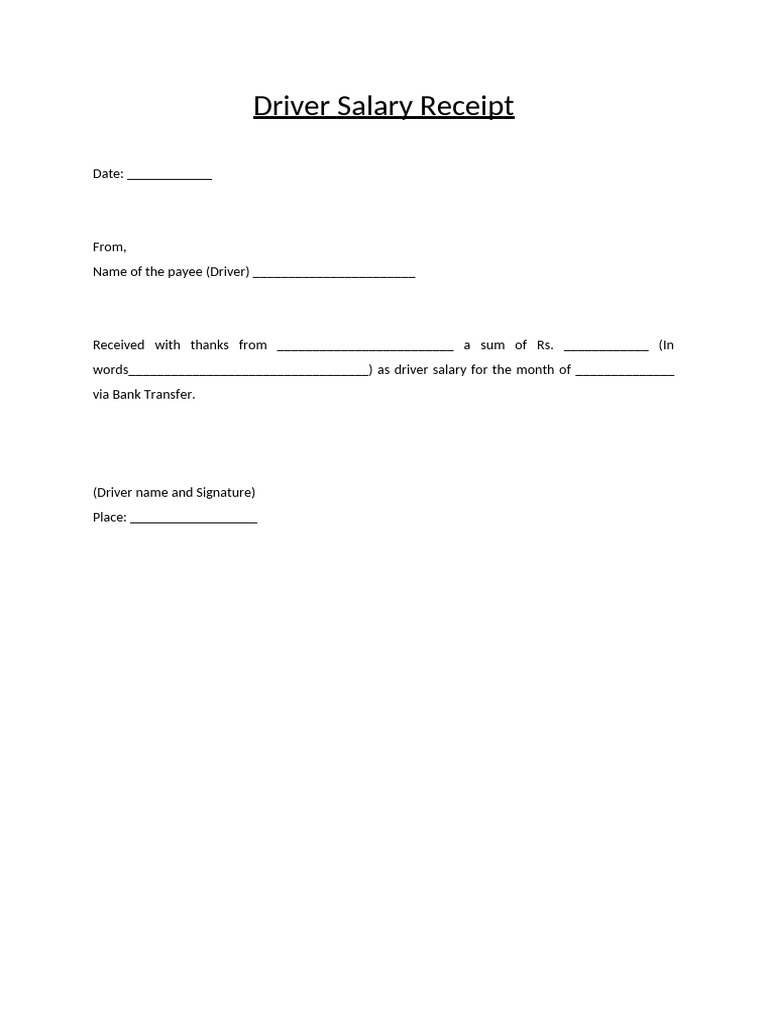 Driver Salary Receipt Template | PDF