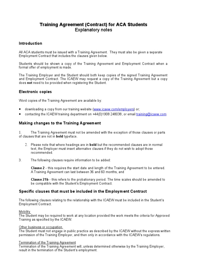 ACA Training Agreement Overview | PDF | Educational Assessment | Employment
