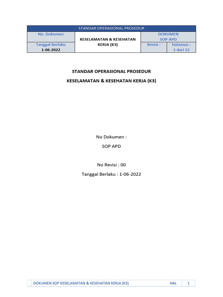 Standar Operasional Prosedur Apd | PDF