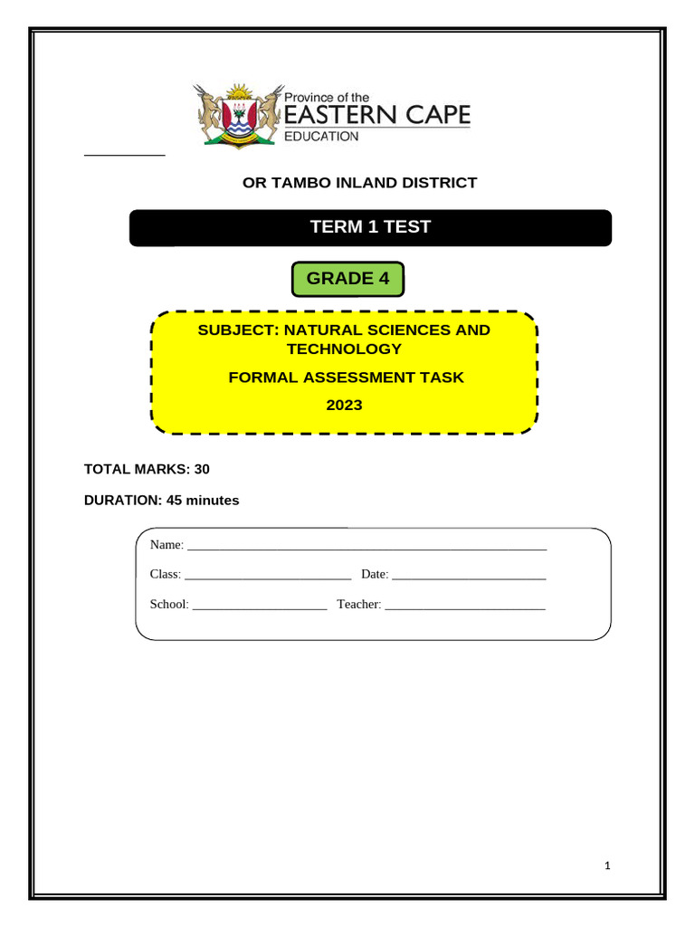 Grade 4 Natural Sciences Test 2023 | PDF | Habitat | Plants
