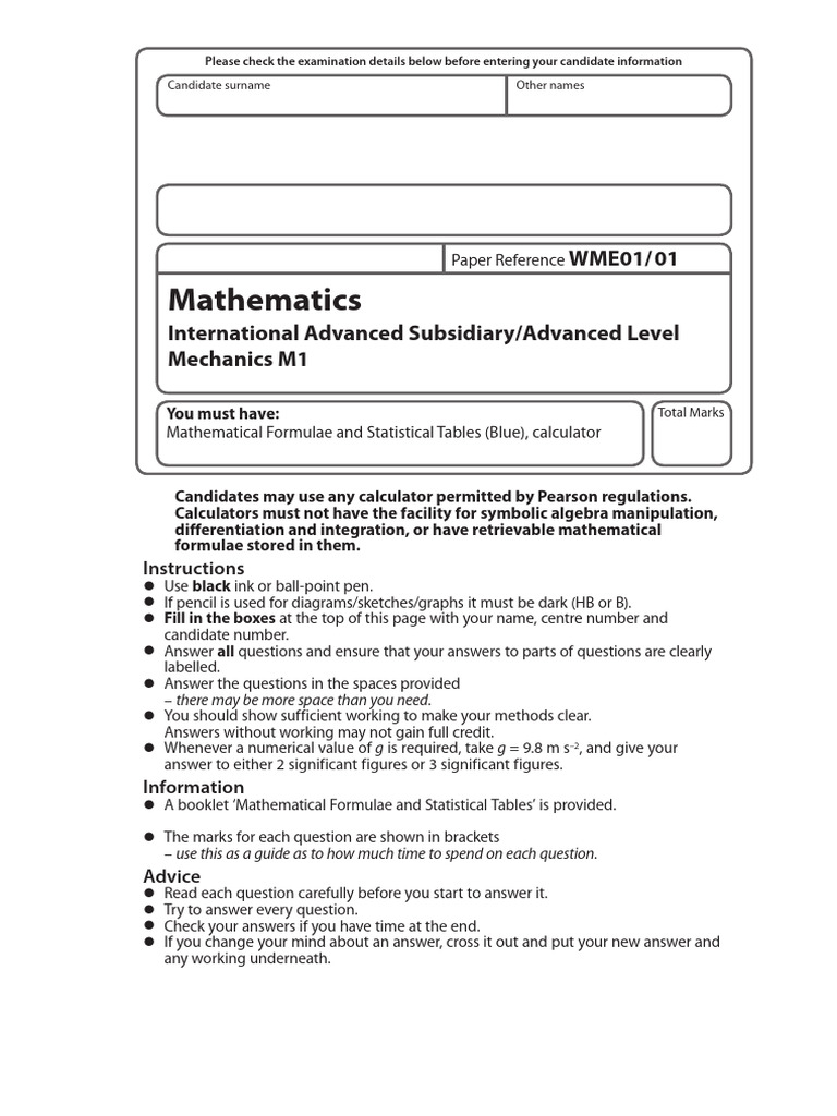 Mechanics M1 Exam Details & Questions | PDF | Force | Tension (Physics)