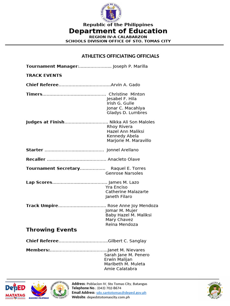 Athletics Officiating Officials List | PDF