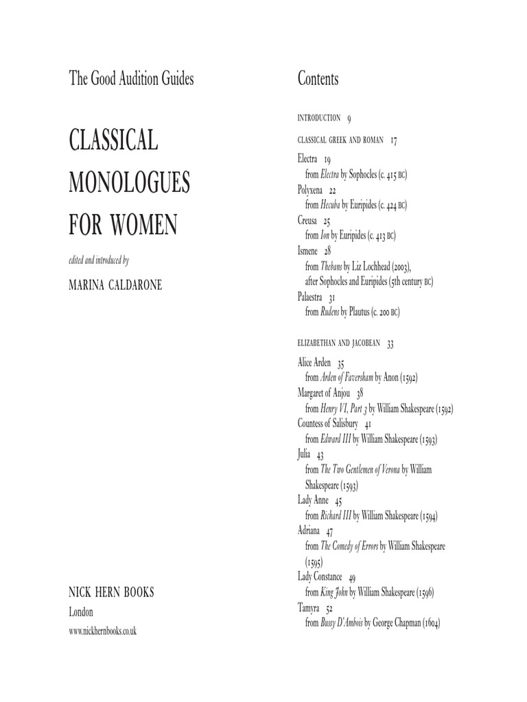 Classical Monologues For Women | PDF | Euripides | Plays