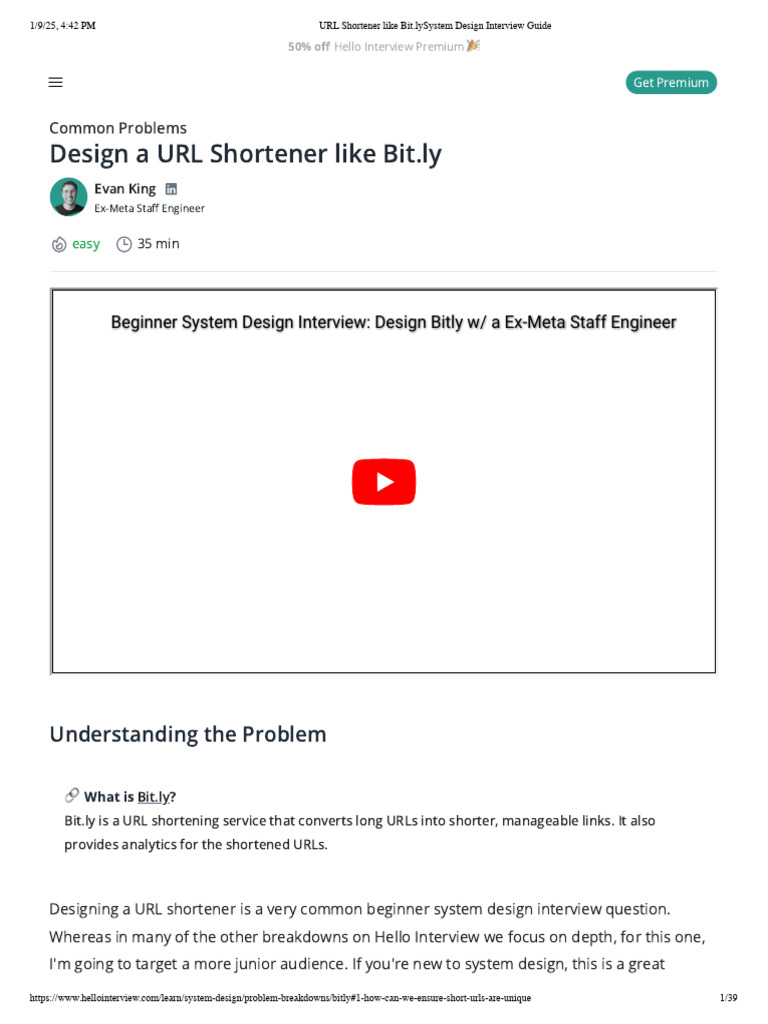 URL Shortener like Bit.lySystem Design Interview Guide | PDF | Database Index | Web Server