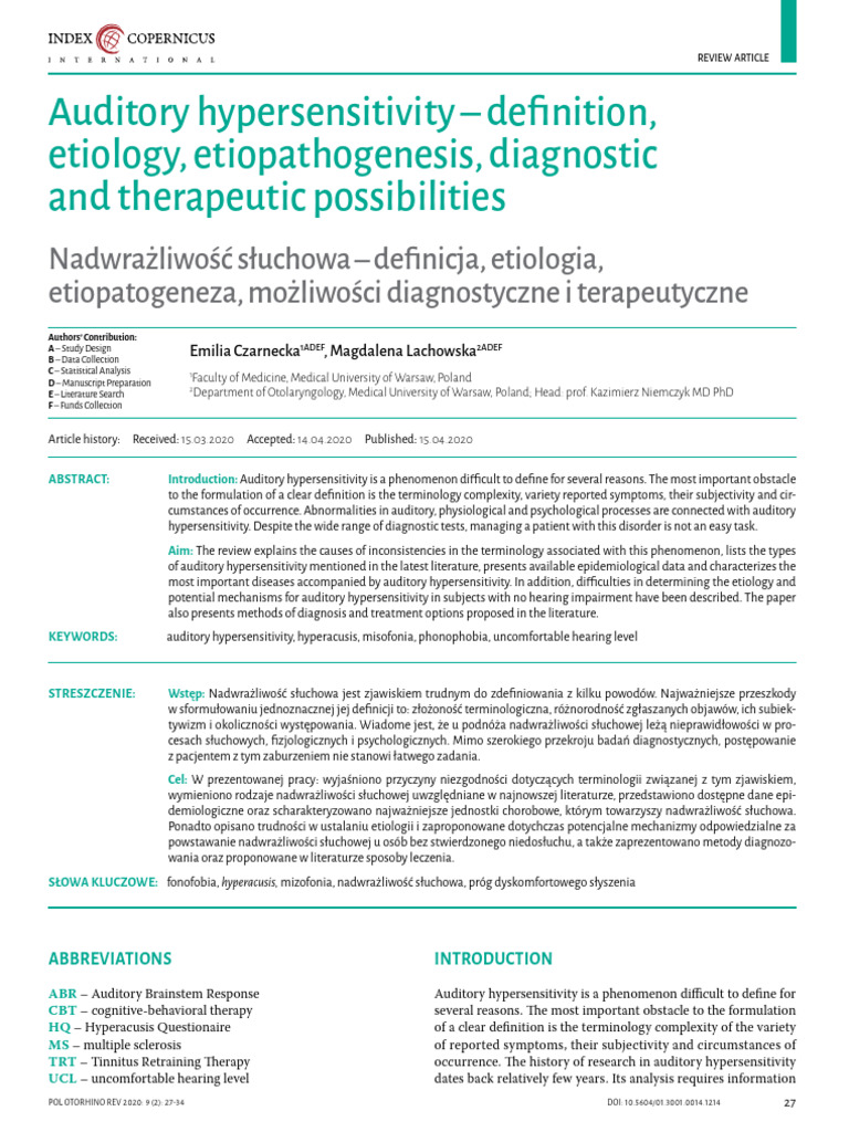 Auditory Hypersensitivity Definitio | PDF | Medical Diagnosis | Tinnitus