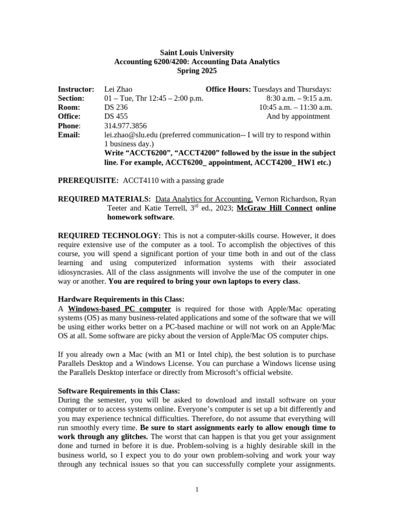 ACCT 6200 - 4200 - SP2025 - Zhao - Syllabus-2 | PDF | Software | Computing