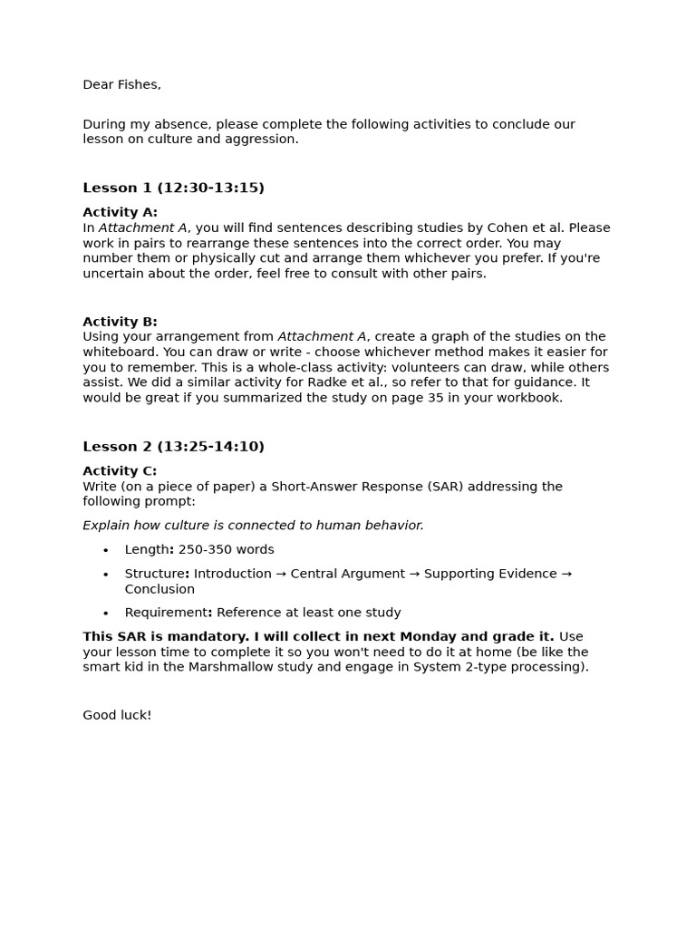 Substitution Lesson Materials | PDF | Social Psychology | Behavioural ...
