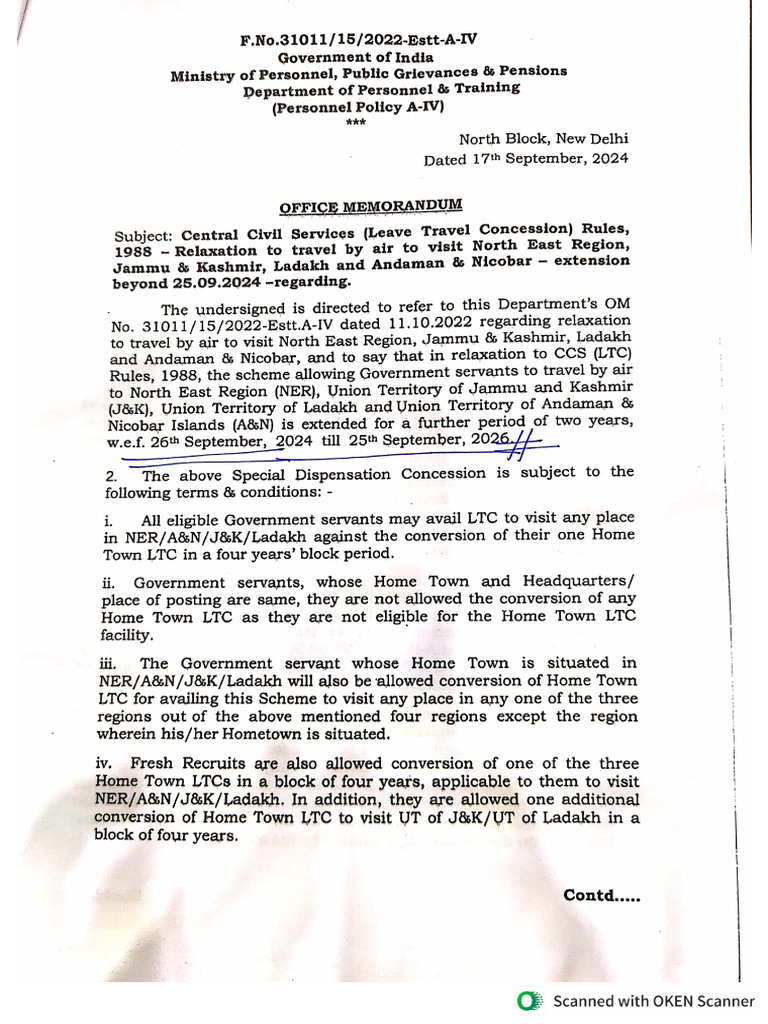 LTC Rules For Central Gov Employee | PDF