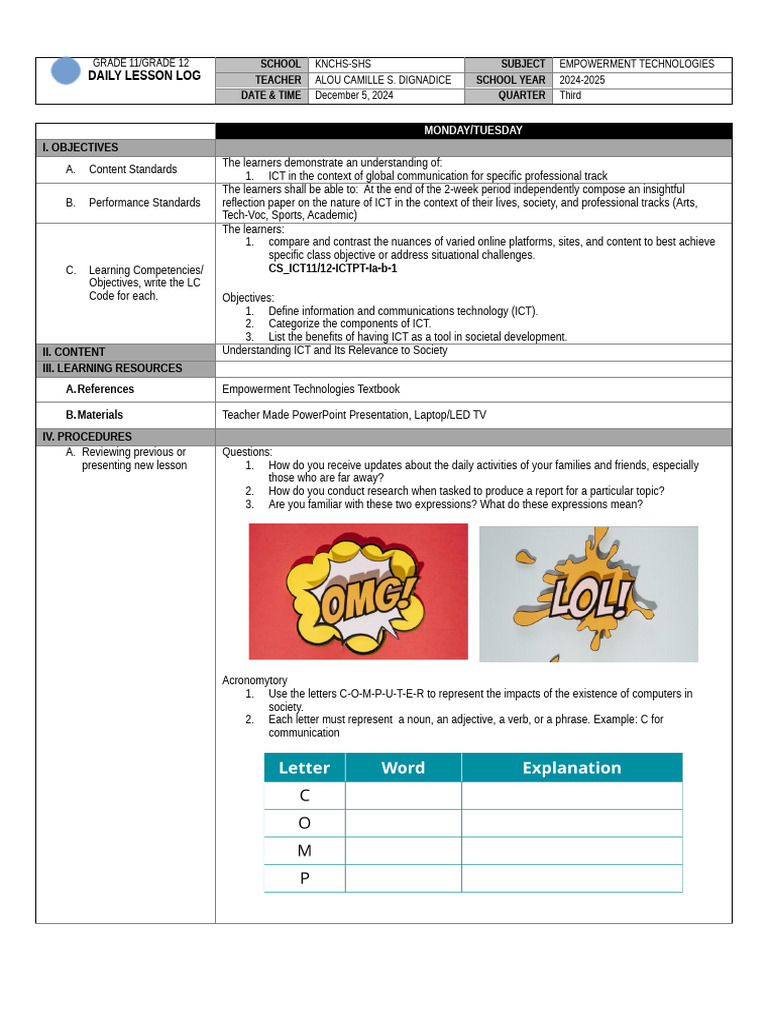 ETECH DLL Explicit - Lesson 01.1 - Understanding ICT and Its Relevance To Society | PDF ...