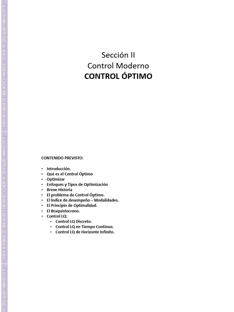 ETN1034-S2-Abr2022 - Control Óptimo | PDF | Cálculo de variaciones | Programación dinámica