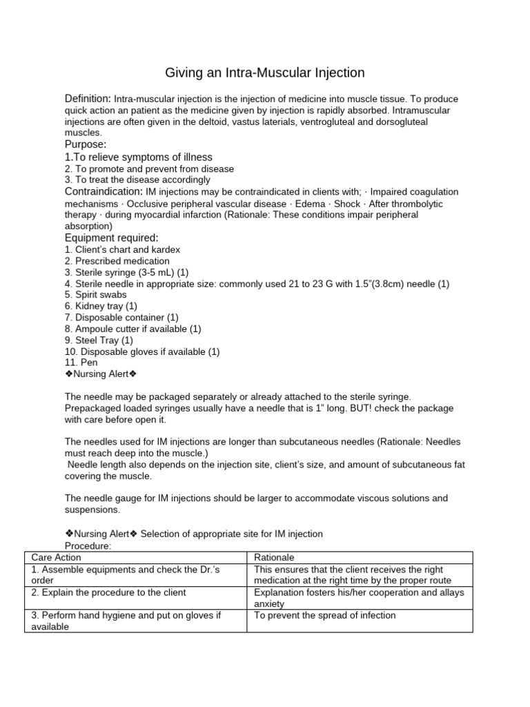 Administering Intramuscular Injections | PDF | Injection (Medicine ...