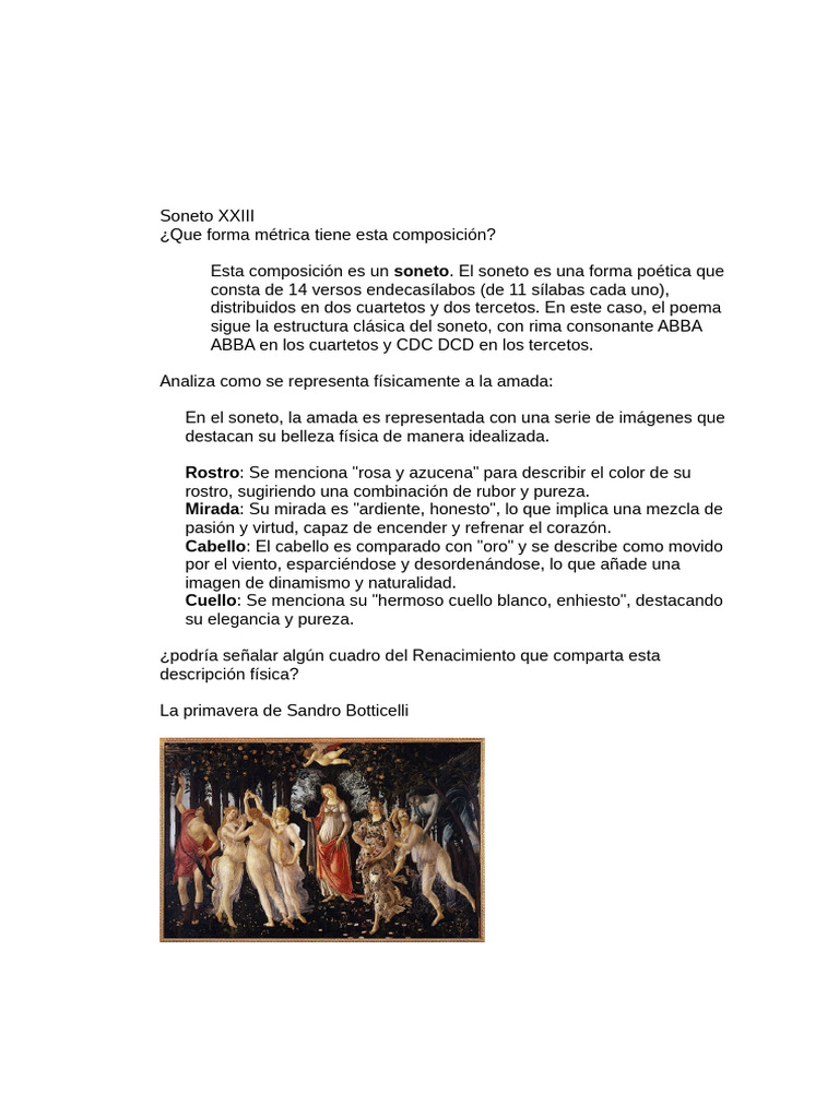 Análisis del Soneto XXIII y su Belleza | PDF | Sonetos | Metro (poesía)