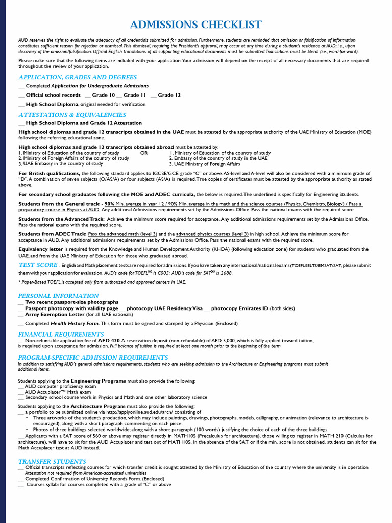 undergraduate-checklist | PDF | University And College Admission | High School Diploma