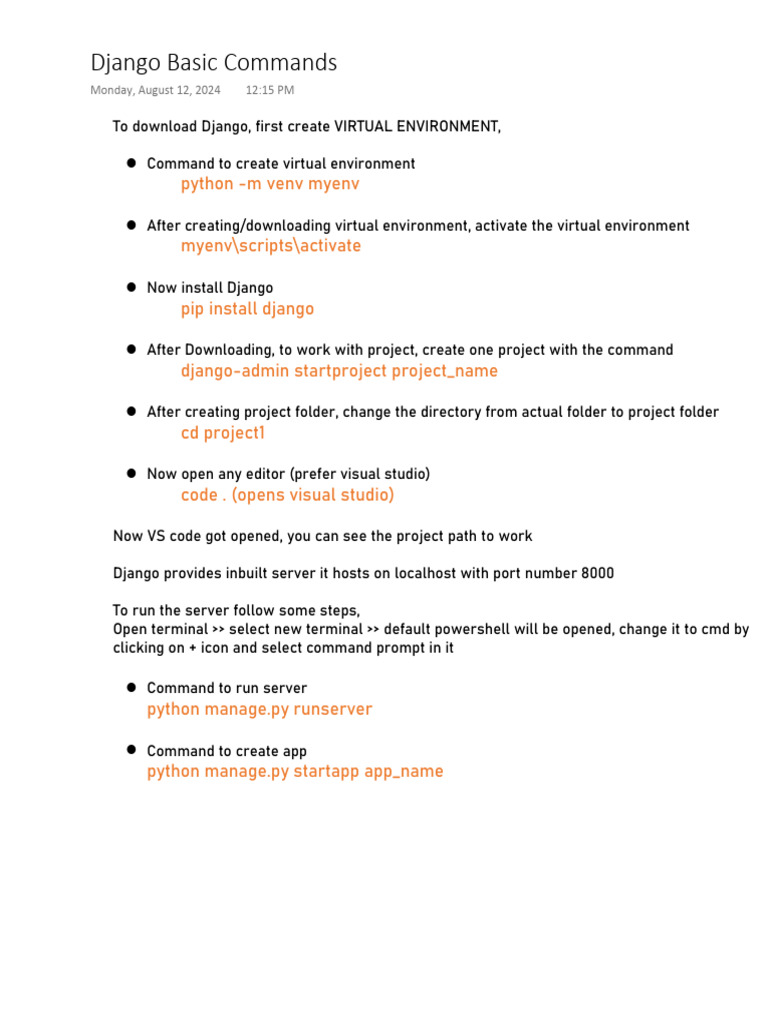 Django Basic Commands | PDF