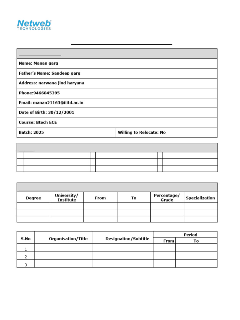 Candidate Information Form | PDF