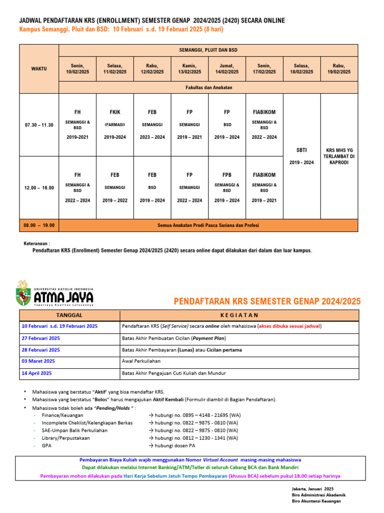 Jadwal KRS Semester Genap 2024 2025 Kampus Semanggi Pluit Dan BSD | PDF