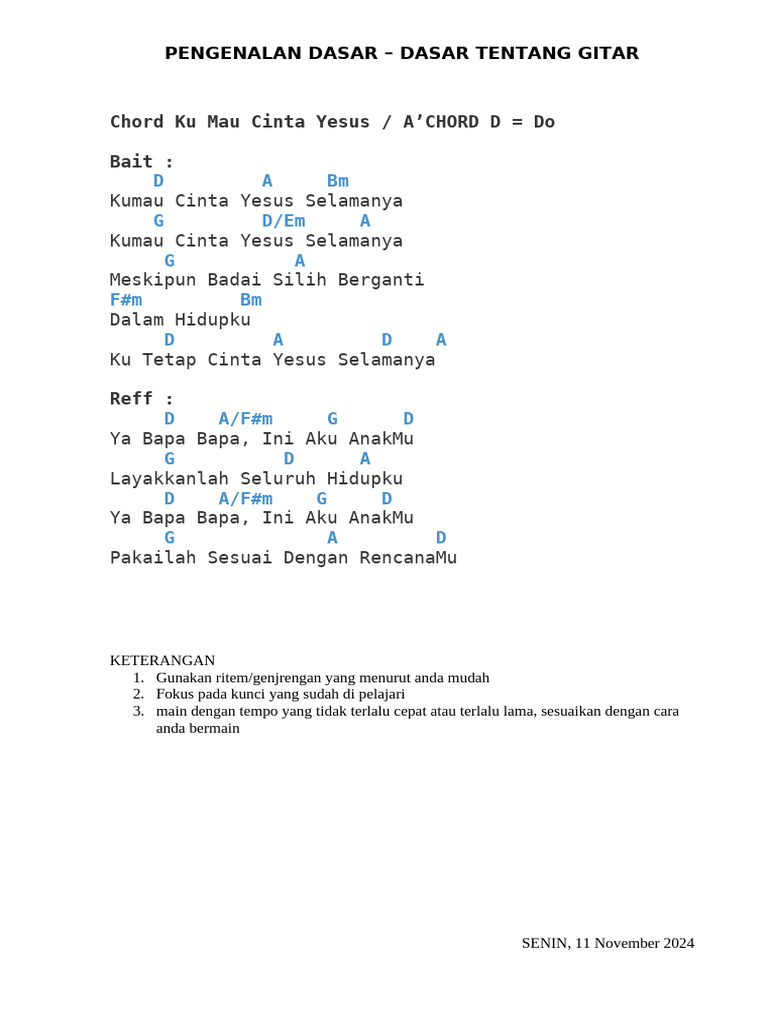 Chord Ku Mau Cinta Yesus Selamanya | PDF