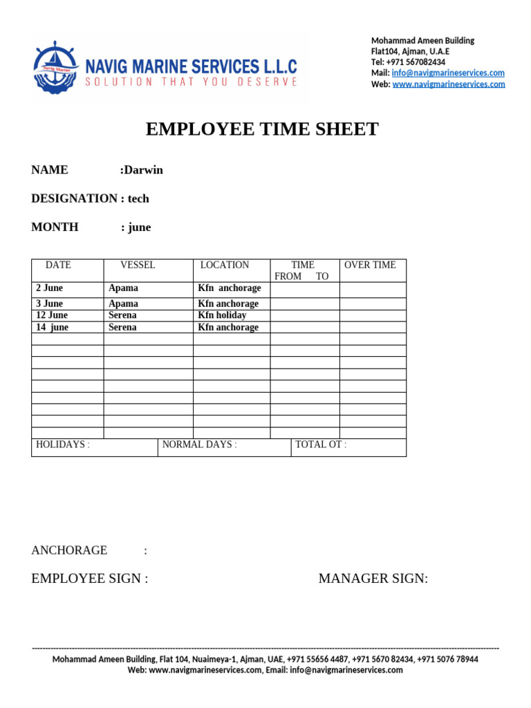 Dar Over Time Sheet | PDF