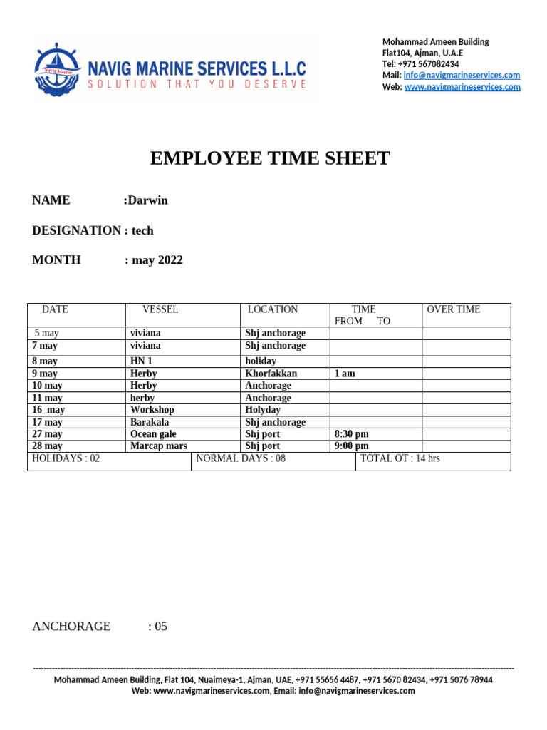 Dar Over Time Sheet | PDF