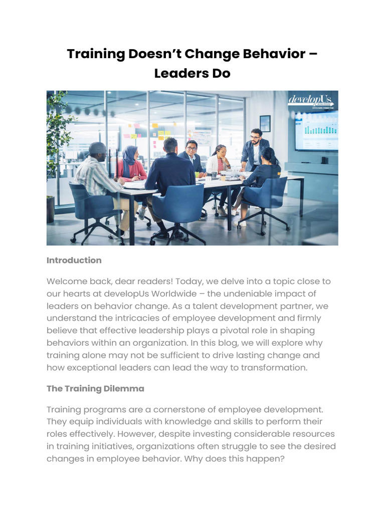 Leaders Drive Employee Behavior Change | PDF | Leadership | Learning