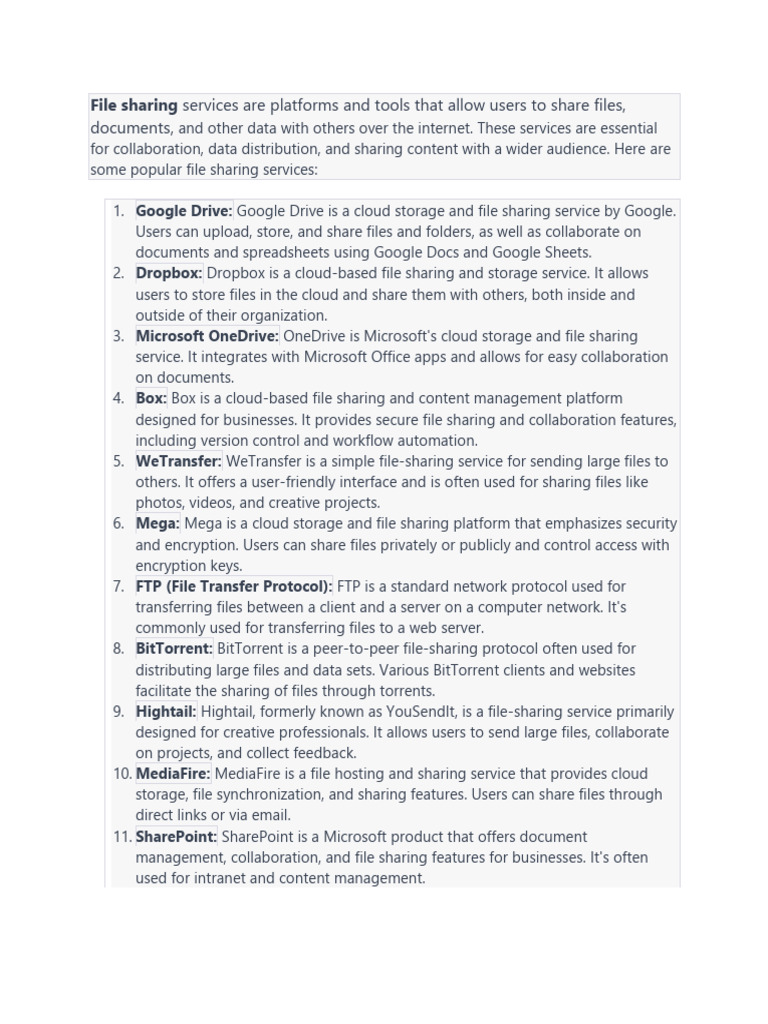File Sharing Services | PDF | Computer File | File Transfer Protocol