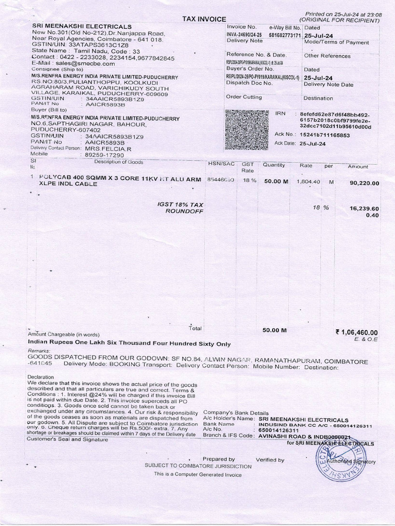 Kiscol-1 Cable Invoice-1 | PDF